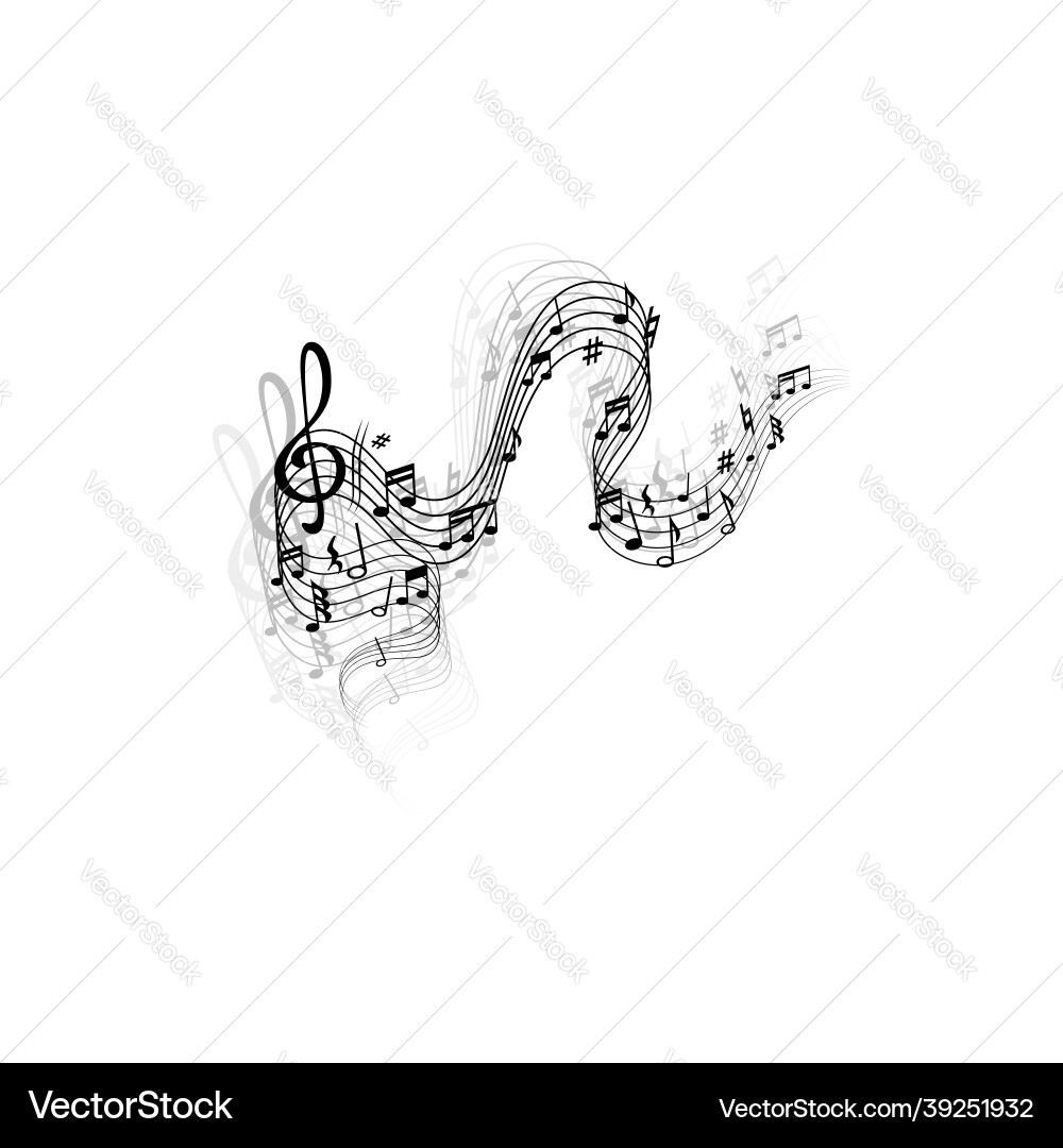 Music wave musical notes and treble clef Vector Image