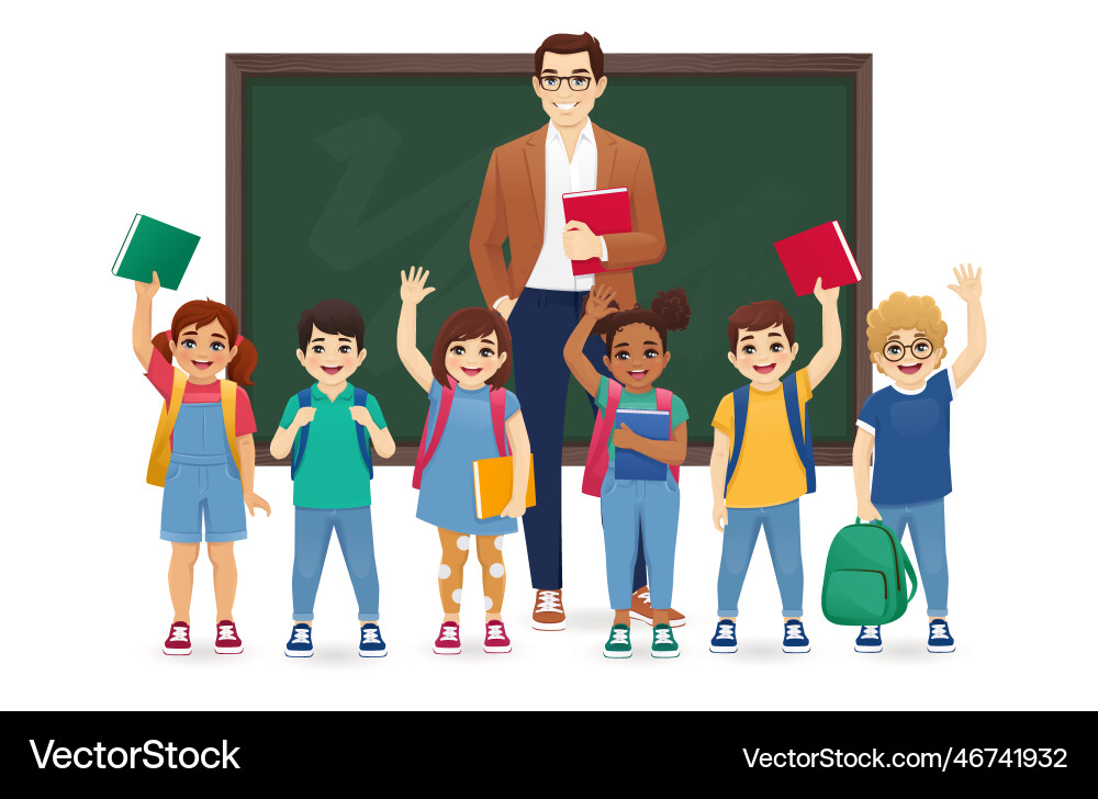 School children and teacher Royalty Free Vector Image