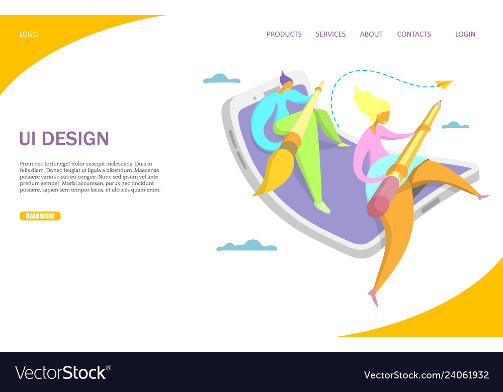 Ui design website landing page Royalty Free Vector Image