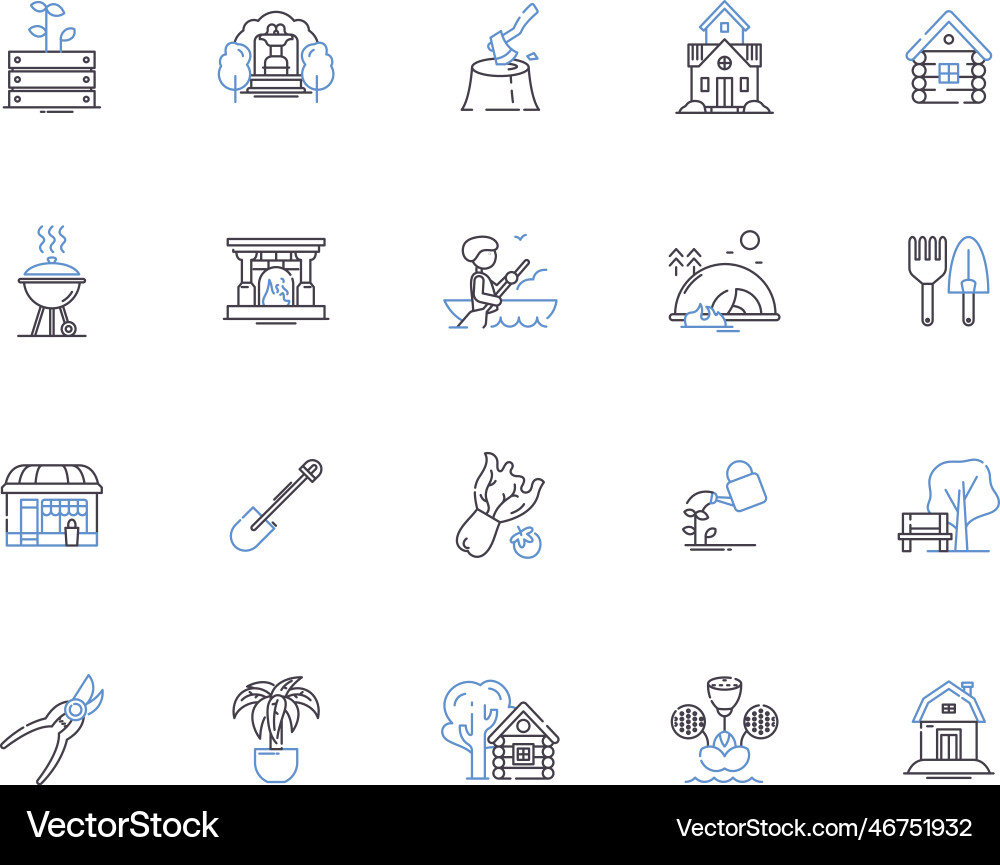 Village outline icons collection Royalty Free Vector Image