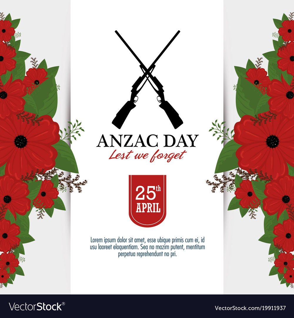 Anzac day poster with red poppy flower Royalty Free Vector