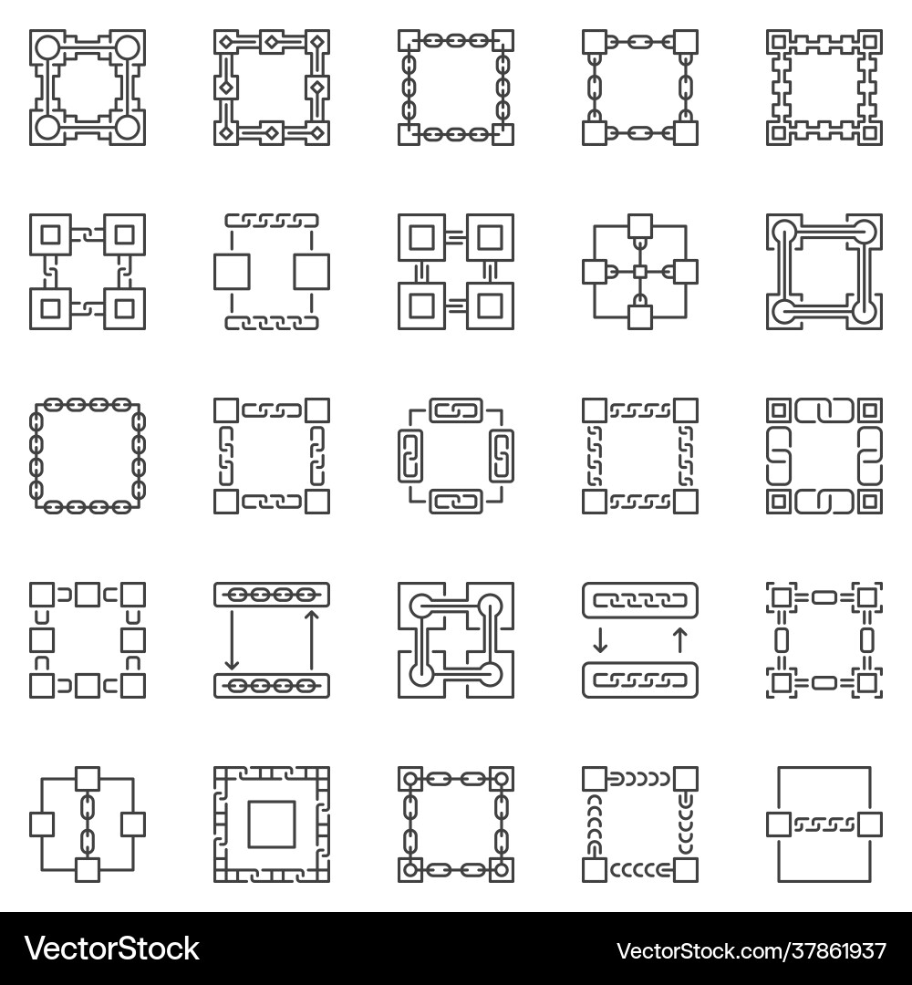 Blockchain outline icons set - block chain Vector Image