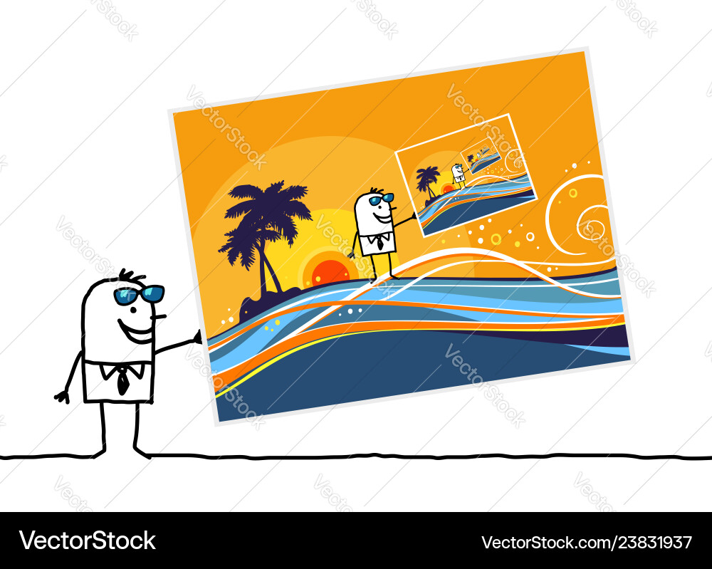 Cartoon man with summer vacations postcard Vector Image