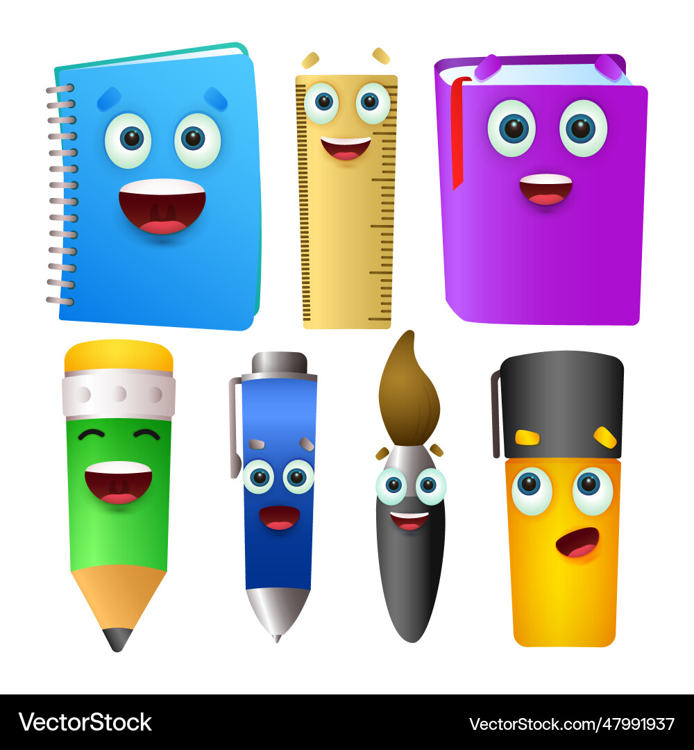 Cartoon school supplies Royalty Free Vector Image