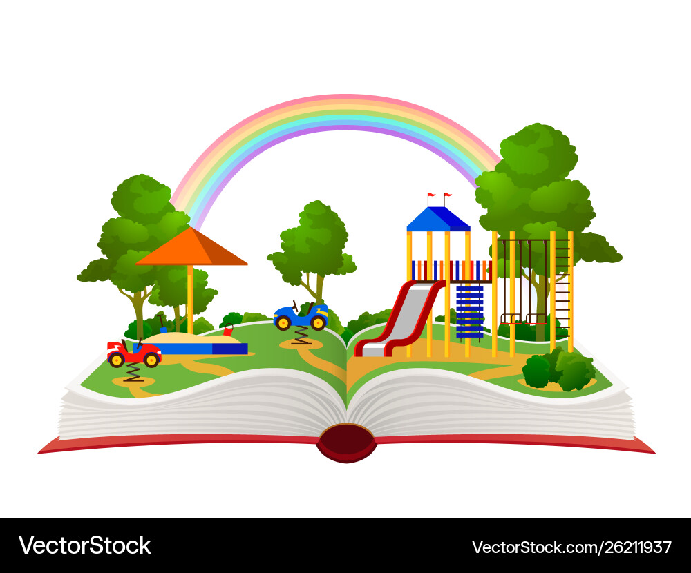 Open book playground fantasy garden learning Vector Image