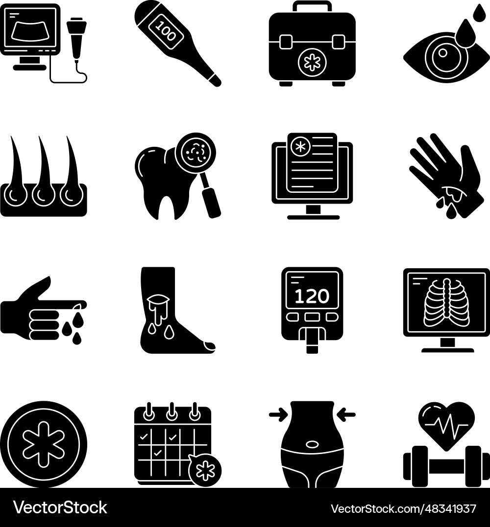 Pack of medical and organs solid icons Royalty Free Vector