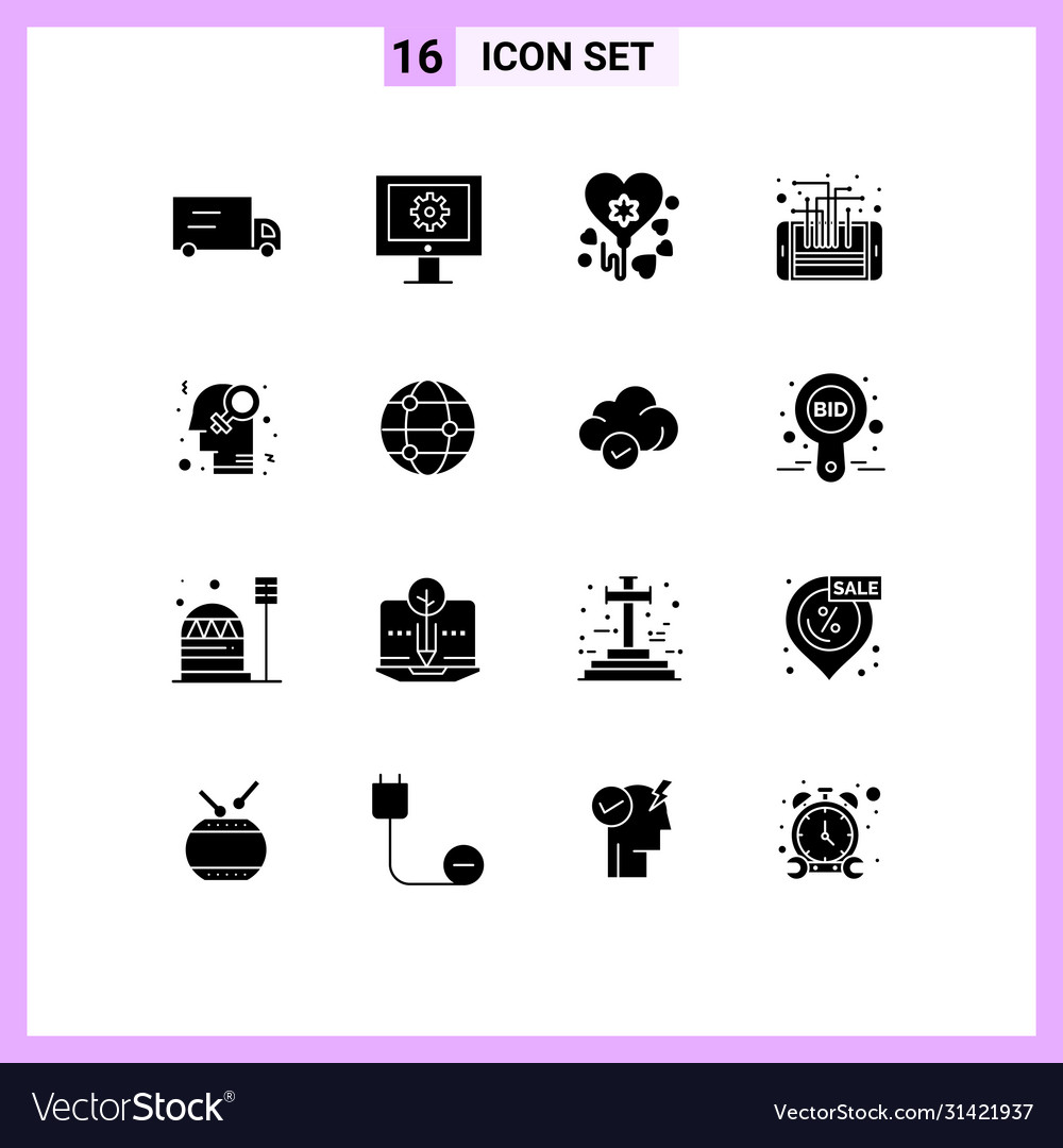 Stock icon pack 16 line signs and symbols for Vector Image