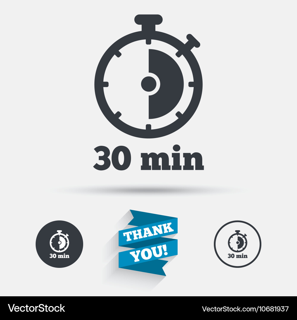 Timer sign icon 30 minutes stopwatch symbol Vector Image
