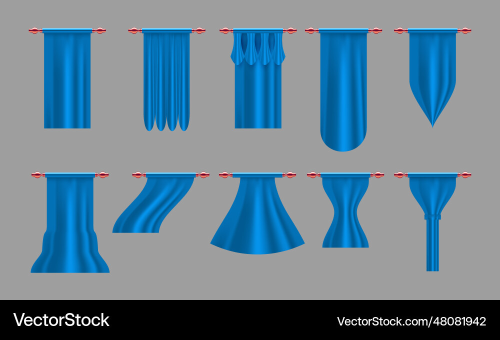Blue curtains set realistic luxury curtain Vector Image