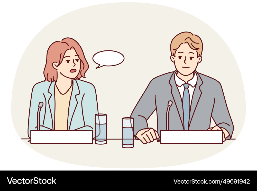 Businesspeople speaking at conference Royalty Free Vector