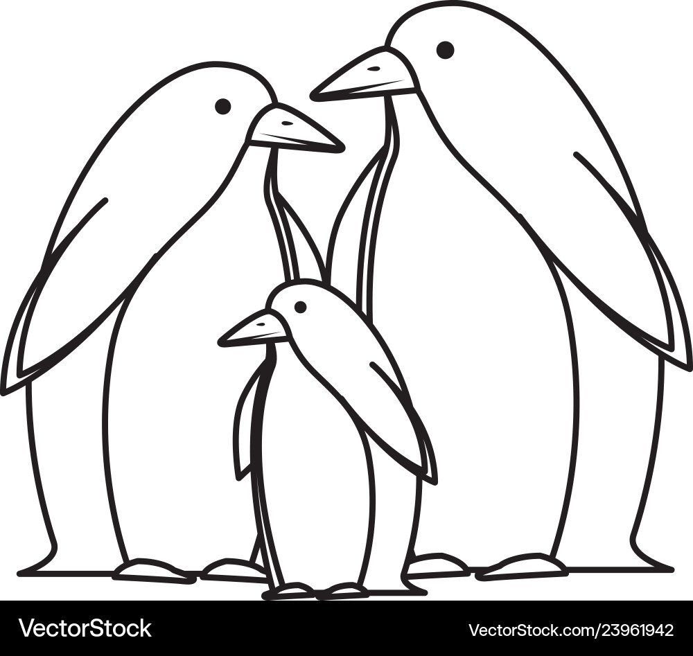 Cute penguins birds characters Royalty Free Vector Image