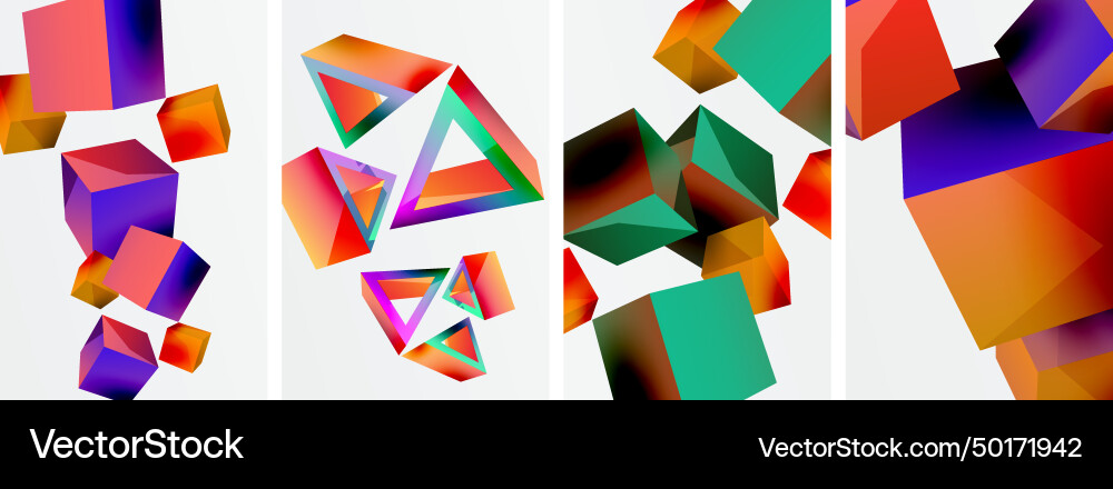 Flying 3d shapes cubes and other geometric Vector Image