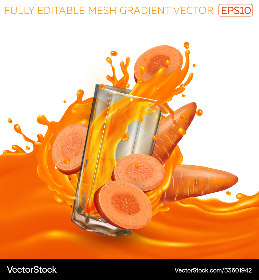 Glass with a splash vegetable juice among Vector Image