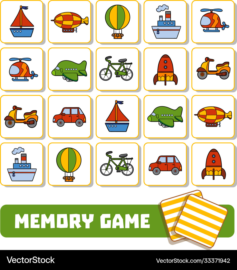 Memory game for children cards with transport Vector Image