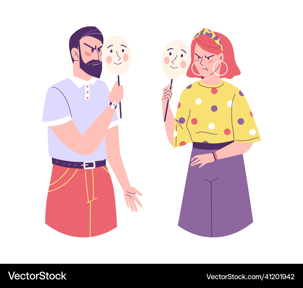 People holding fake masks flat Royalty Free Vector Image