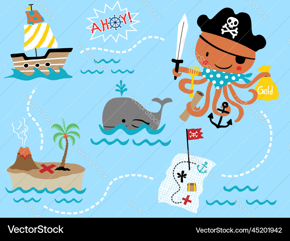 Set of hand drawn pirate elements cartoon Vector Image