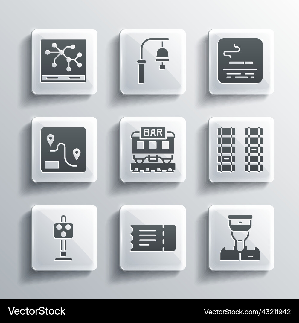 Set train ticket conductor railway railroad Vector Image