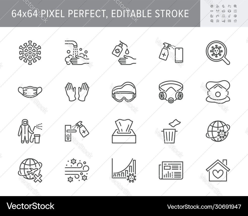 Coronavirus virus prevention line icons Royalty Free Vector