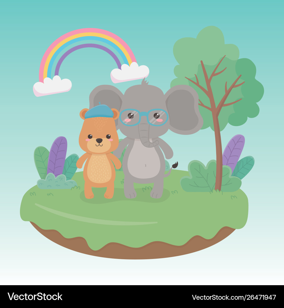 Cute and little bear teddy elephant Royalty Free Vector