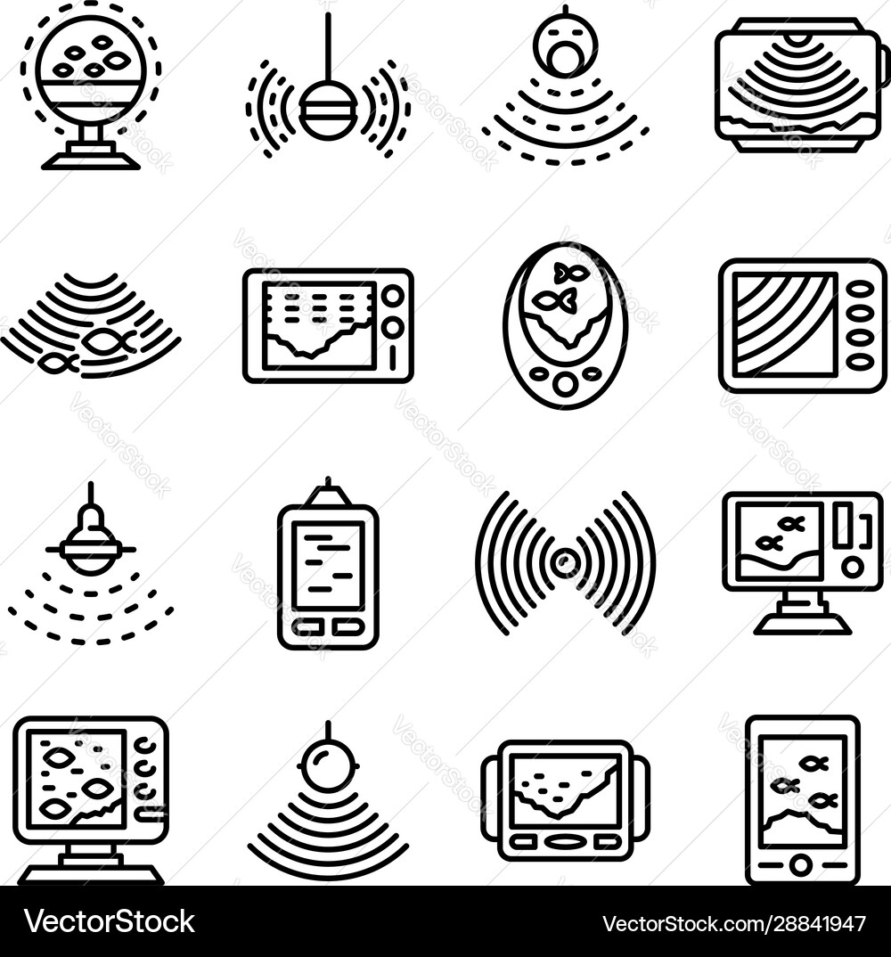 Echo sounder icons set outline style Royalty Free Vector
