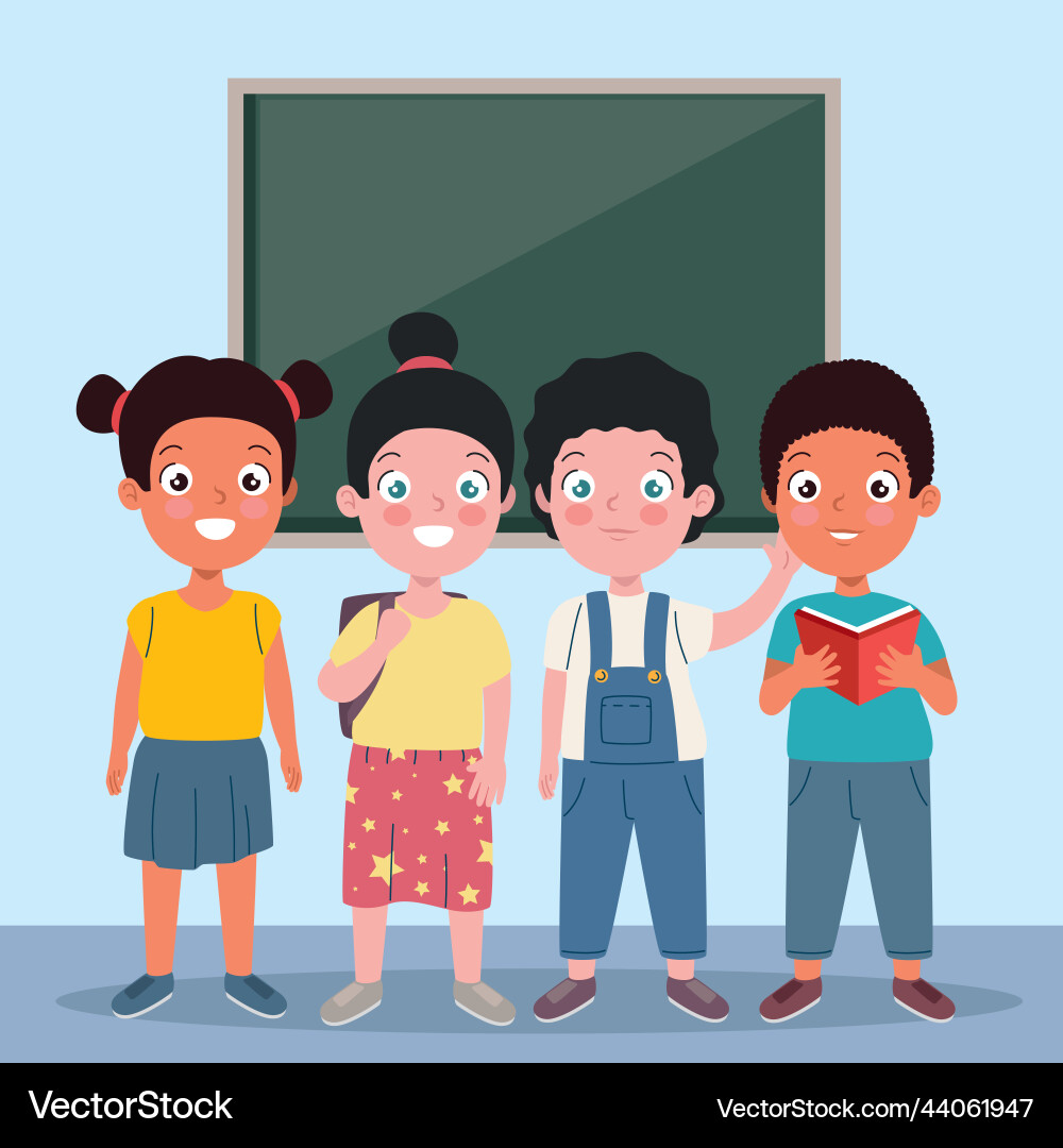 Little students kids with chalkboard Royalty Free Vector