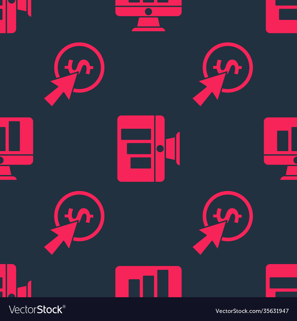 Set cursor and coin and monitor with graph chart Vector Image