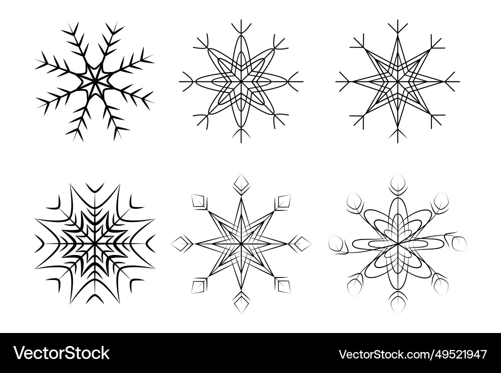 Set of 6 abstract patterned snowflakes design Vector Image