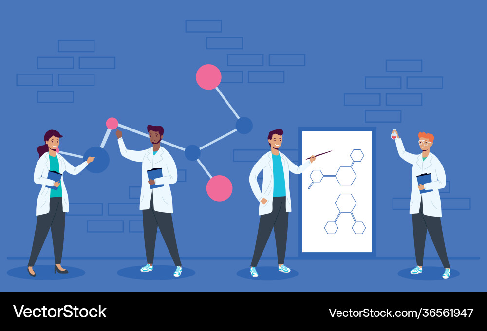 Team scientifics characters Royalty Free Vector Image