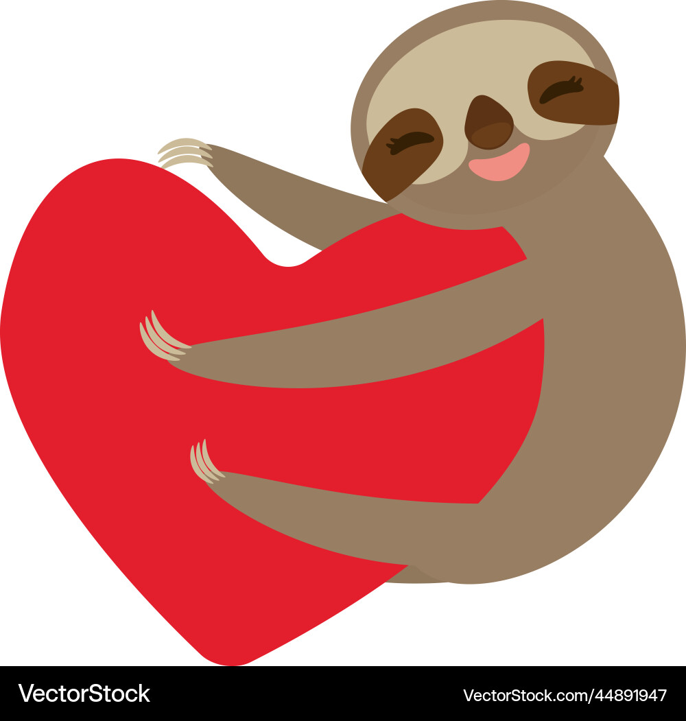 Three-toed sloth holding red heart isolated Vector Image