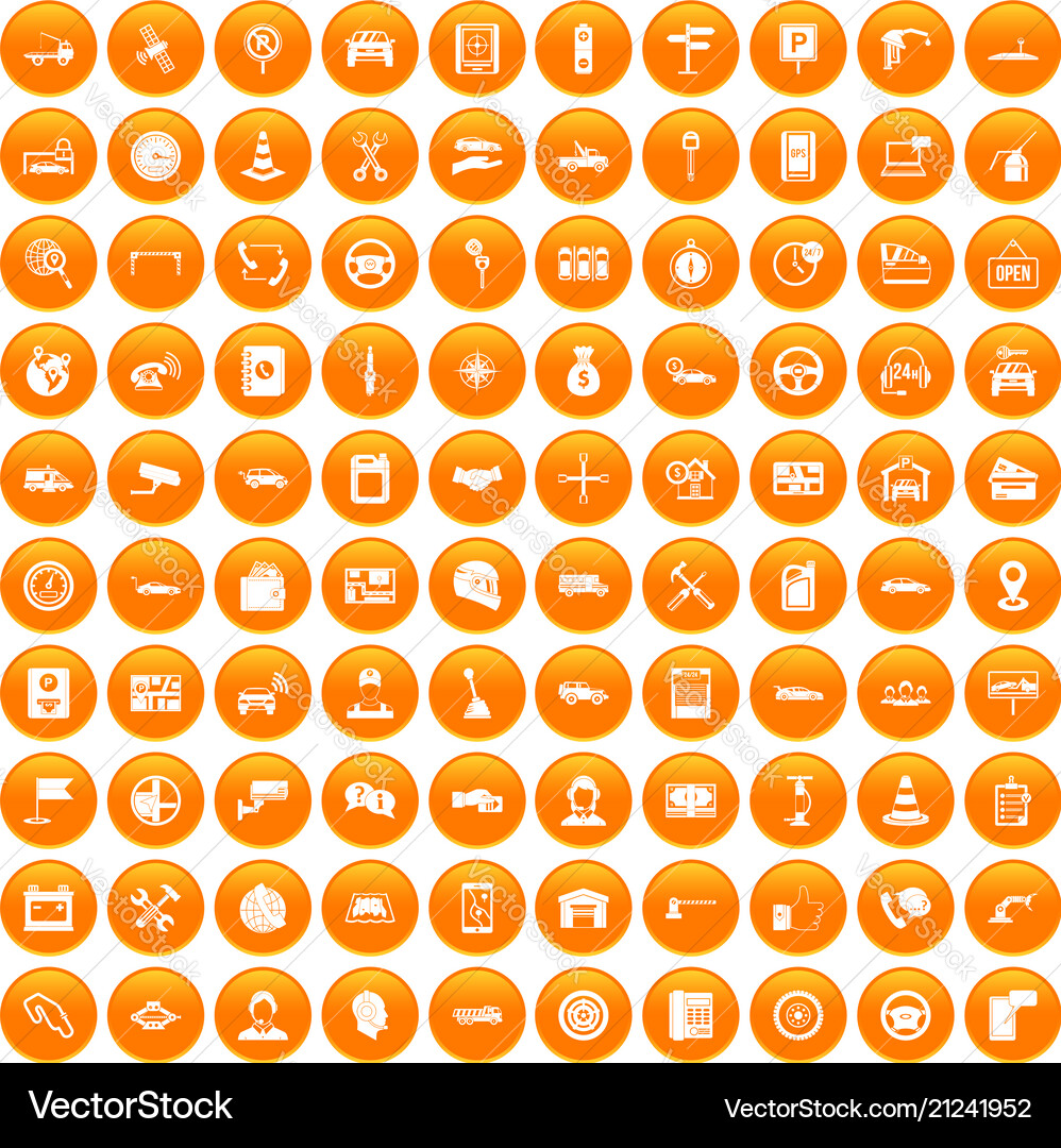 100 auto service center icons set orange Vector Image