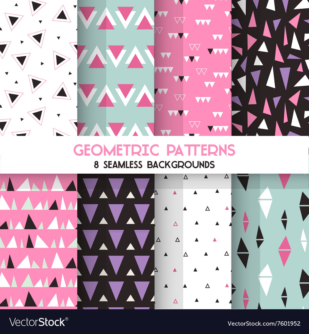 8 seamless geometric triangles patterns Royalty Free Vector