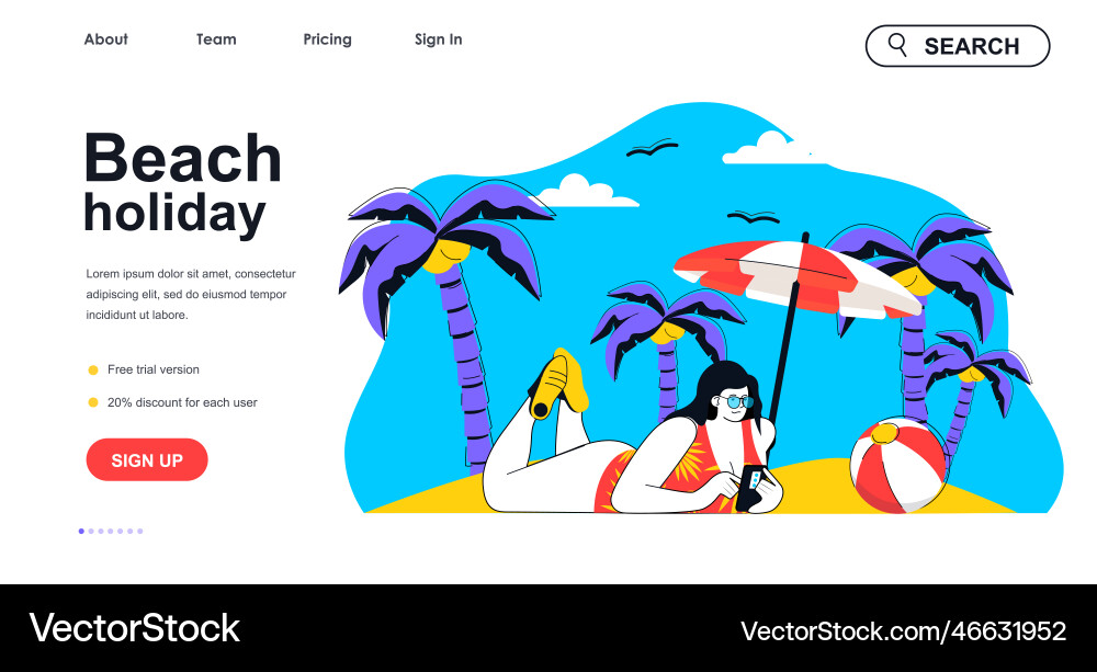 Beach holiday concept for landing page template Vector Image