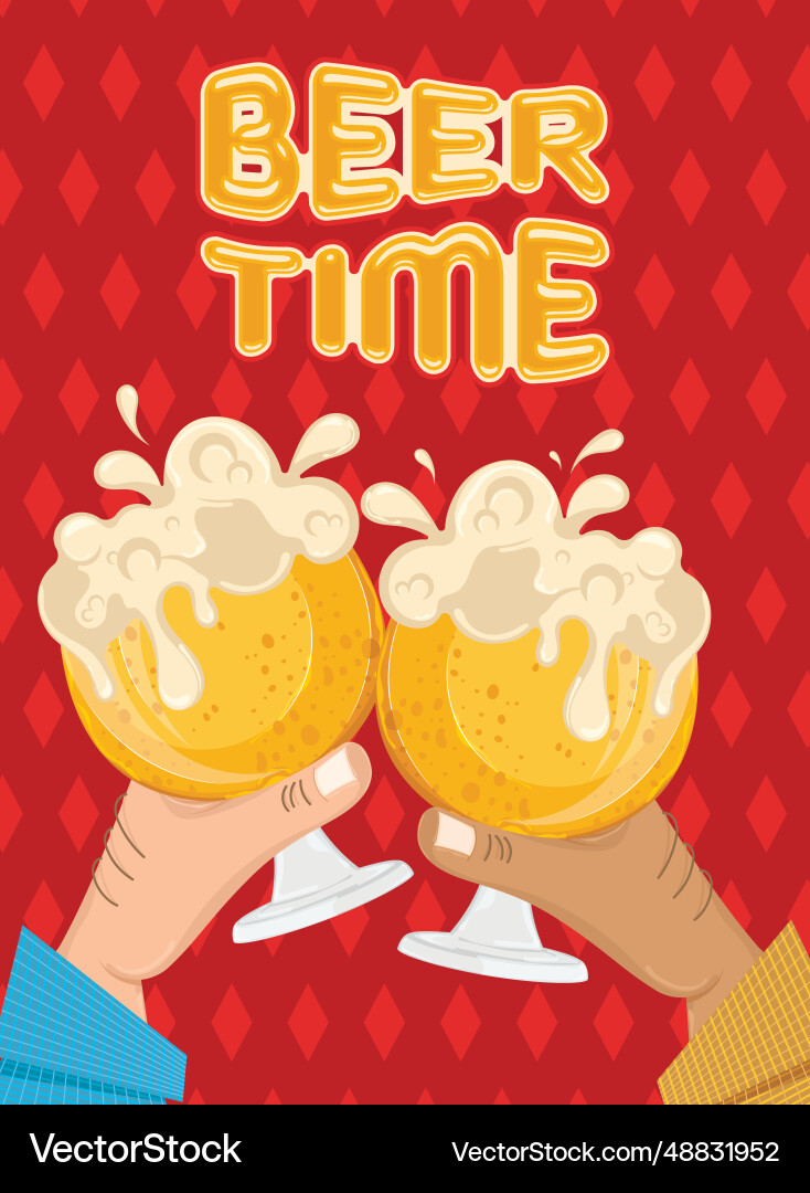 Beer time poster glass with foam Royalty Free Vector Image