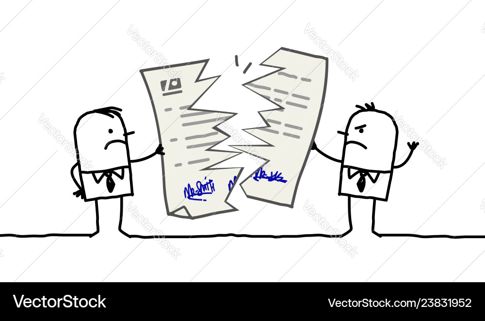 Cartoon businessmen with broken contract Vector Image