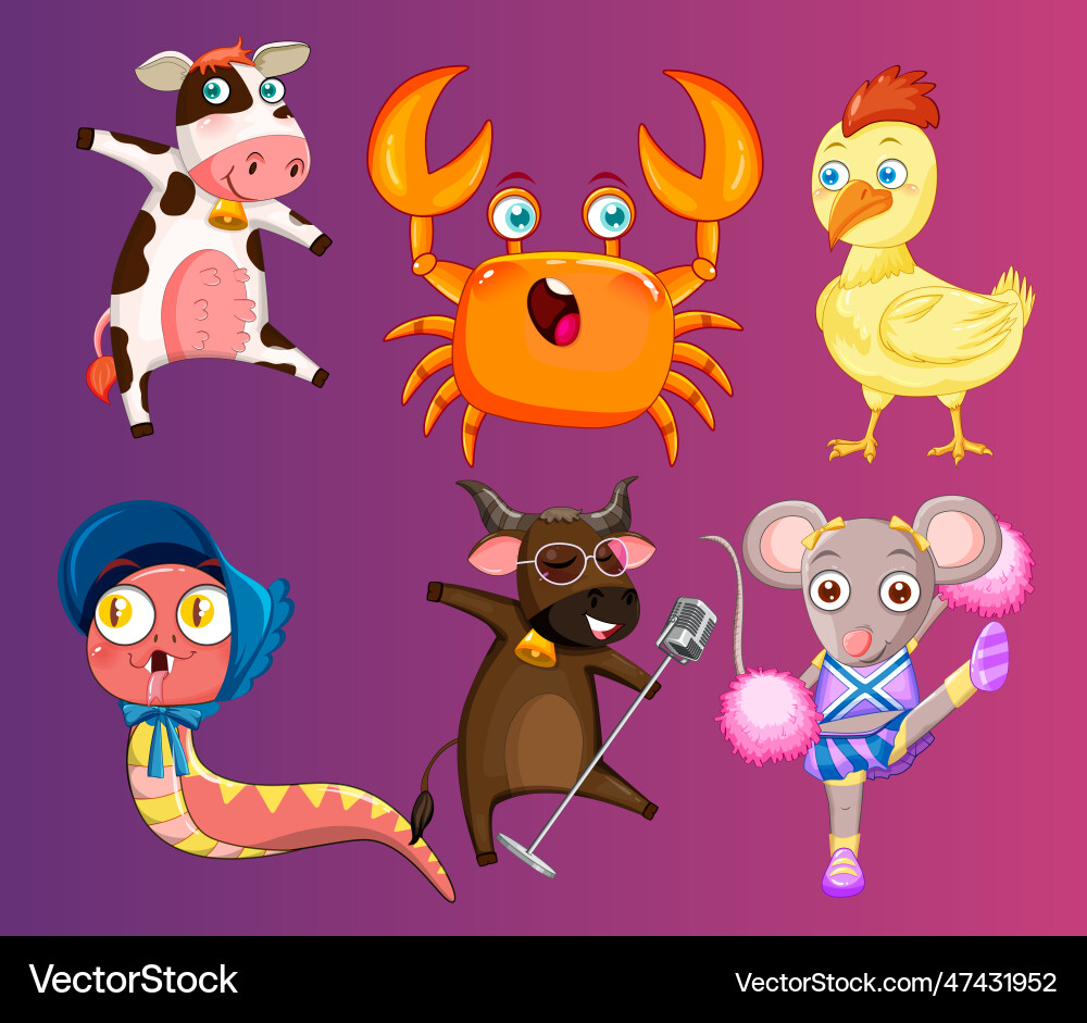 Cute animals with happy smile Royalty Free Vector Image