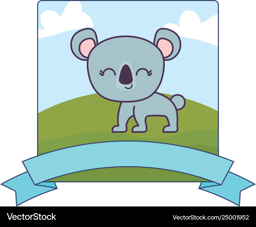 Cute koala in landscape with frame and ribbon Vector Image