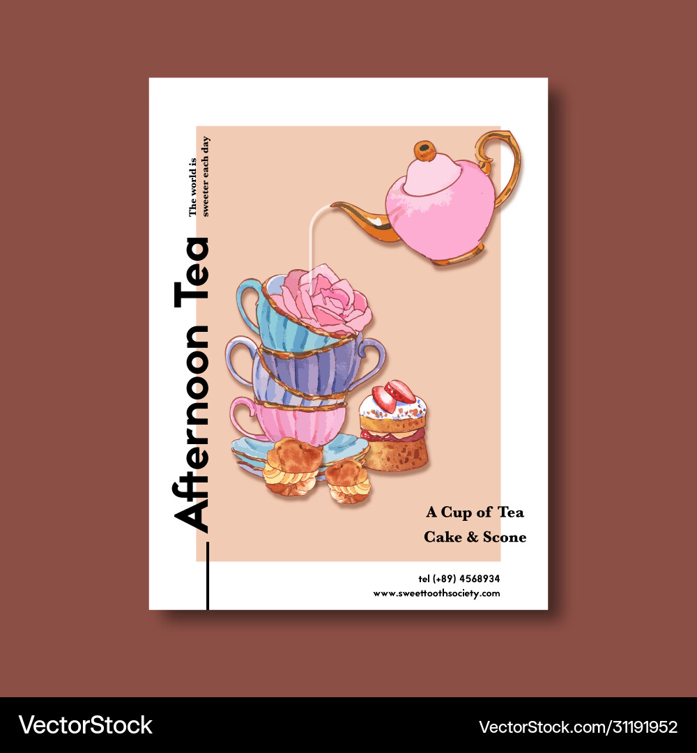 Dessert poster design with tea time flower choux Vector Image