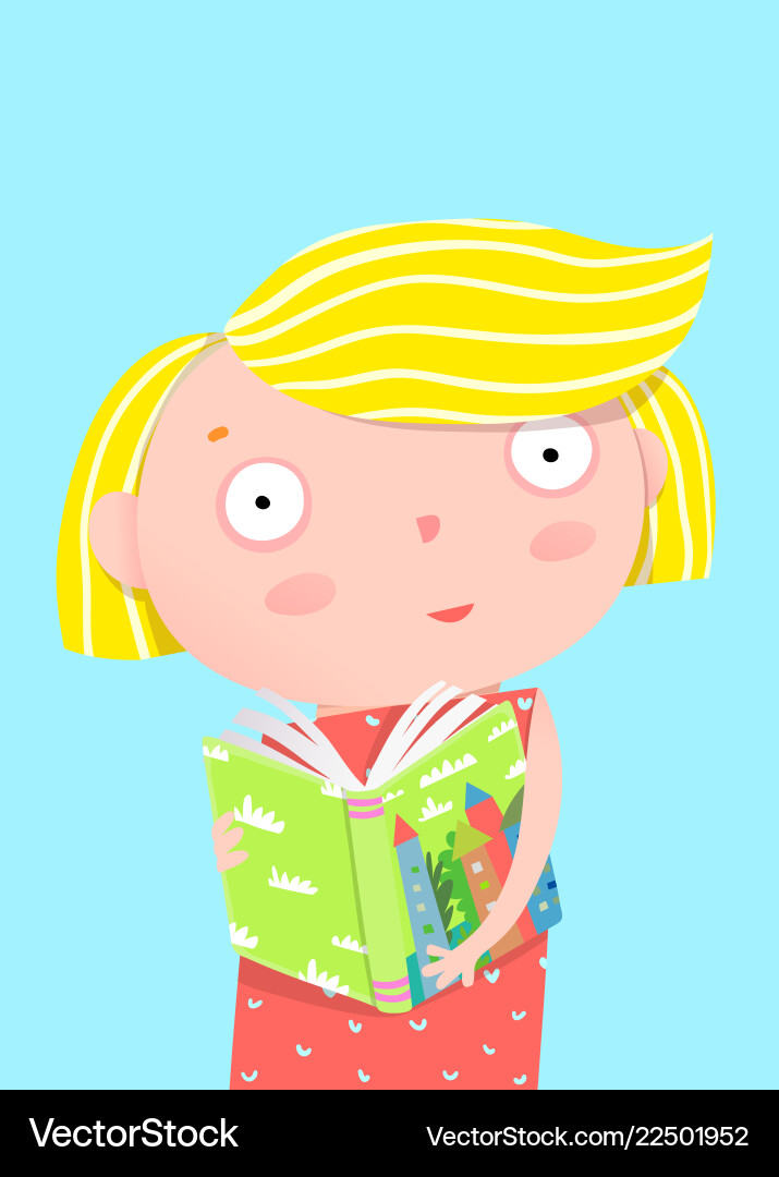 Girl reading book card Royalty Free Vector Image