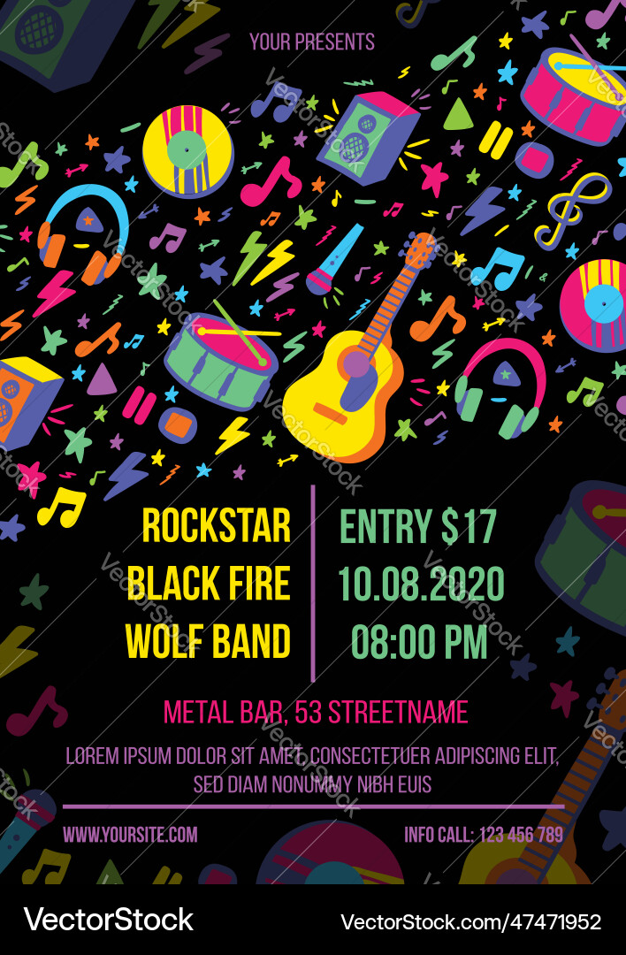 Musical concert poster printing template Vector Image