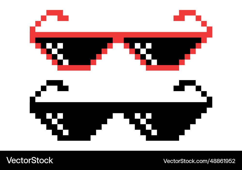 Pixel boss glasses icon set in 8 bit retro Vector Image