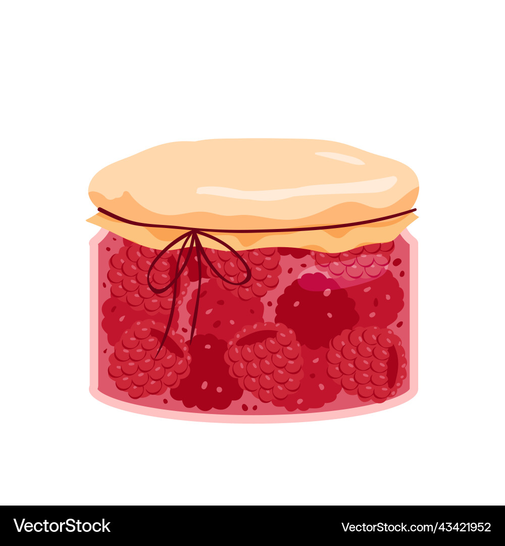 Raspberry jam isolated glass jar with homemade Vector Image