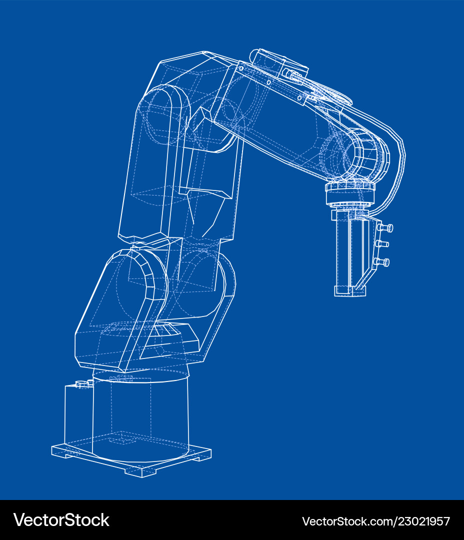 3d outline robotic arm rendering of Royalty Free Vector