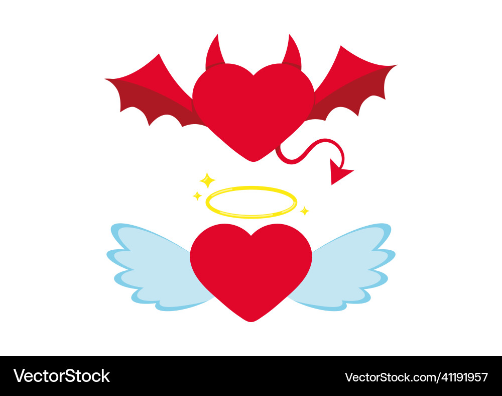 Angel and devil or demon red heart icon set Vector Image