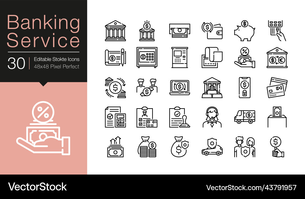 Banking service icons modern line design Vector Image
