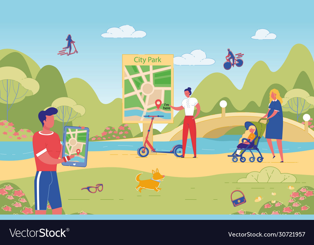 Man using mobile map application for navigation Vector Image