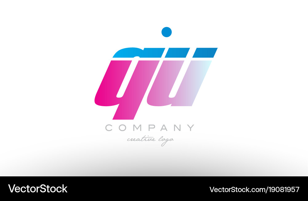 Qu q u alphabet letter combination pink blue bold Vector Image