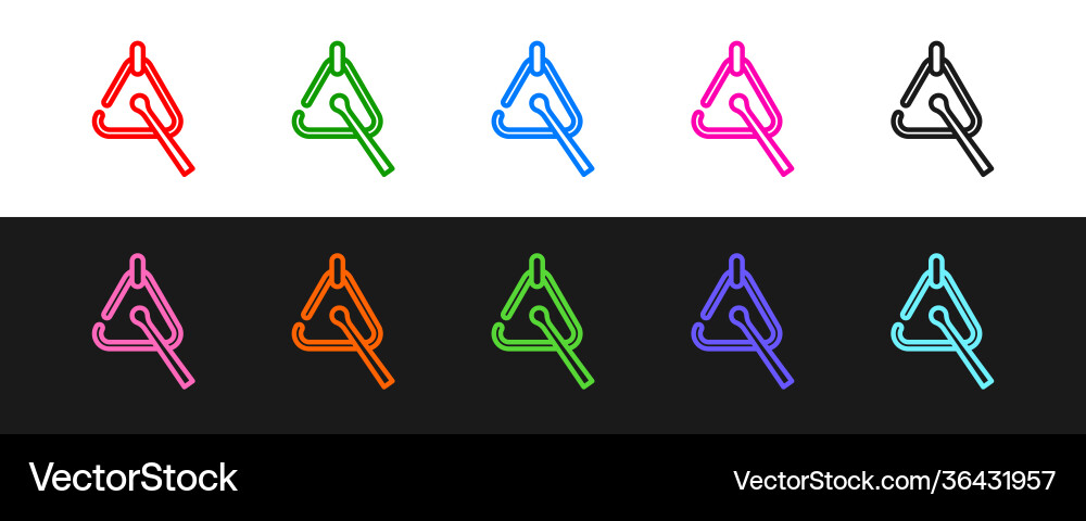 Set line triangle musical instrument icon isolated