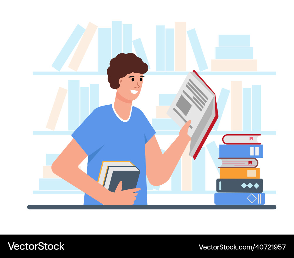 Young happy reading man paper book Royalty Free Vector Image