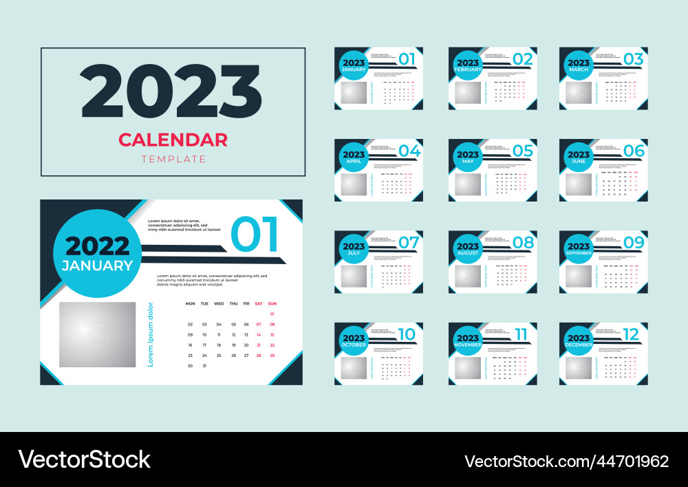 12 pages desk calendar design for 2023 Royalty Free Vector