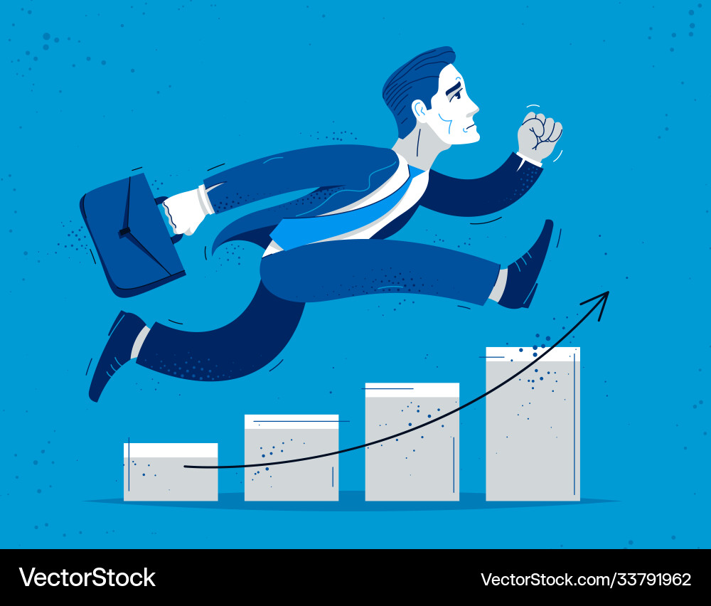 Business man run and hurry on growth chart graph Vector Image